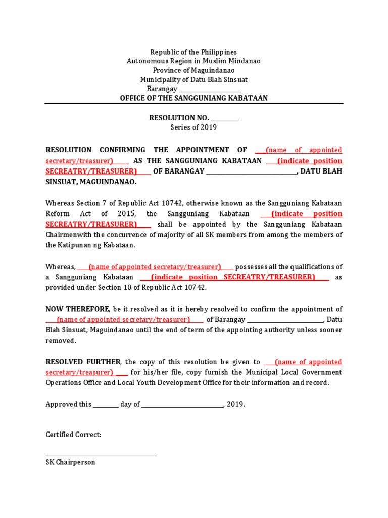 (Name of Appointed Secretary/treasurer) - : - (Indicate Position ...