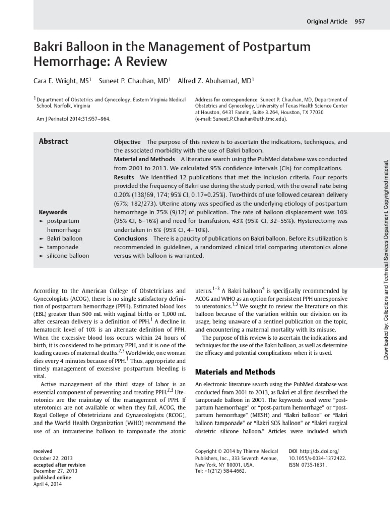 Bakri Balloon in The Management of Postpartum Hemorrhag | PDF ...