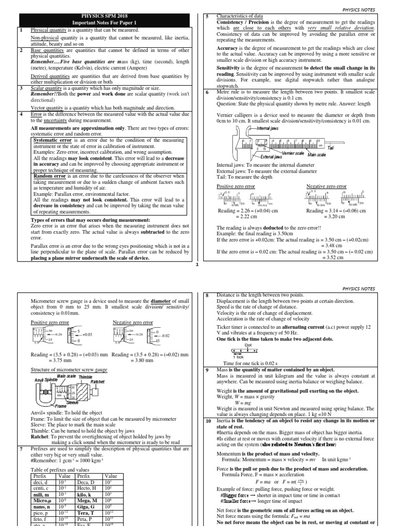 Physics SPM 2018 Paper 1 Notes | PDF | Wavelength | Waves
