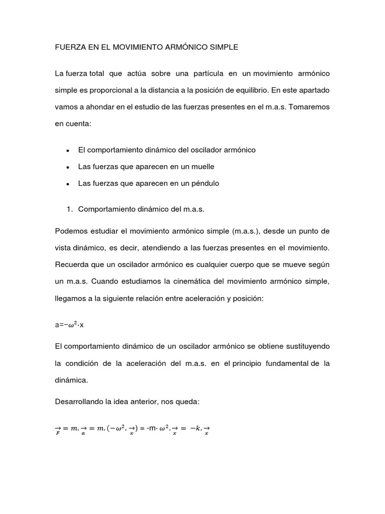 Fuerza y Energia en El Movimiento Armónico Simple | PDF | Movimiento ...