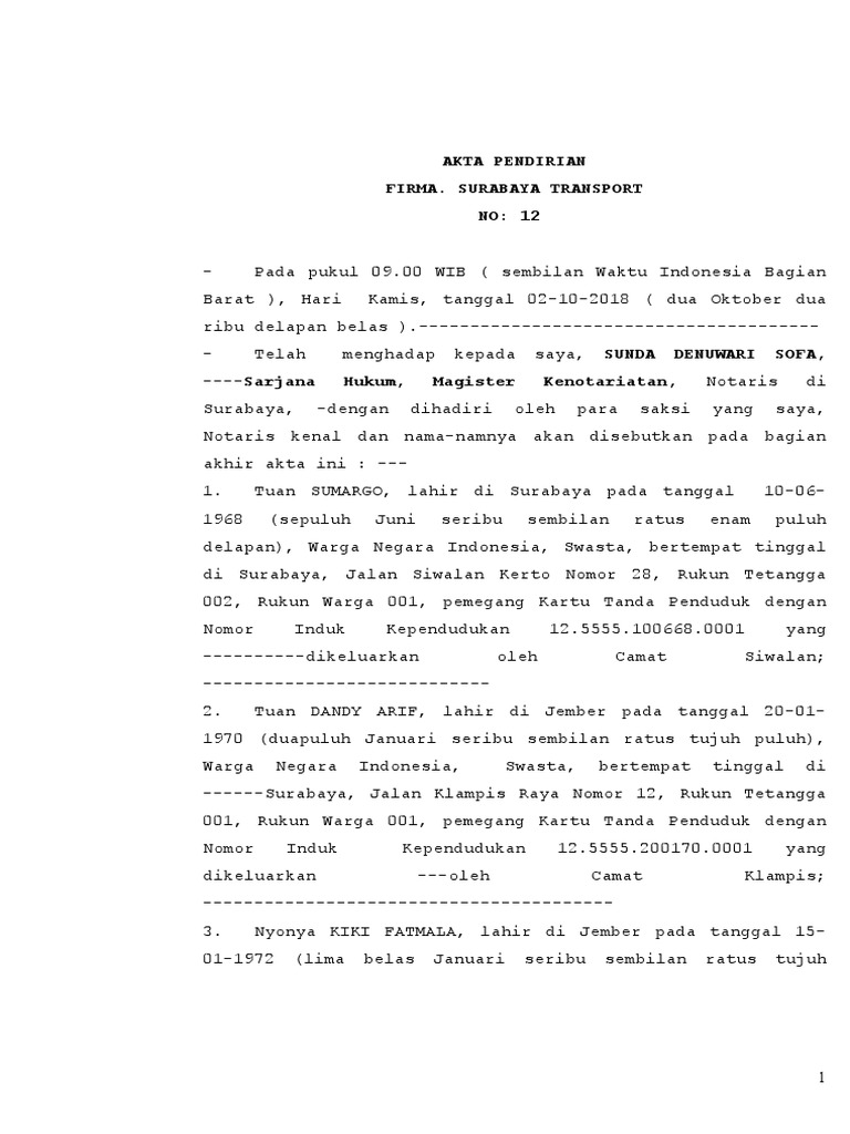 Akta Pendirian Firma Surabaya Transport | PDF