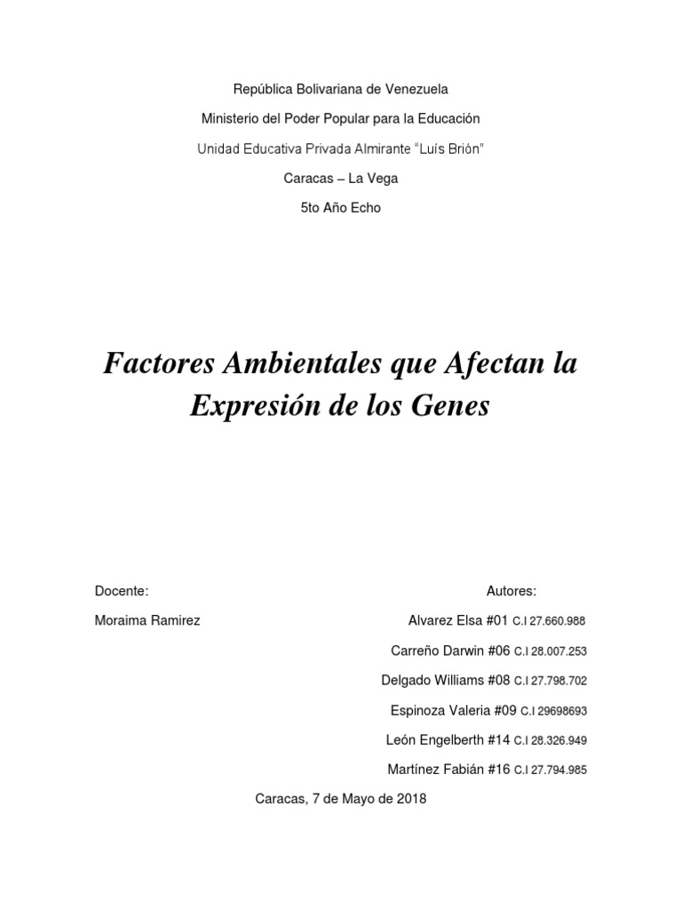 Factores Ambientales Que Afectan La Expresion de Los Genes | PDF ...