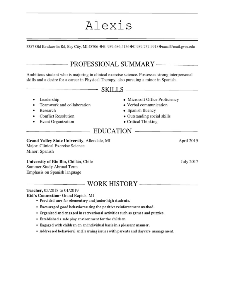 Alexis Rau: Professional Summary | PDF | Physical Therapy | Behavioural ...