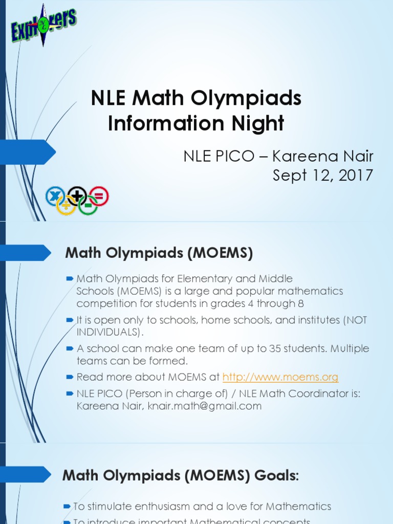 2017 Math Olympiads School Presentation | PDF | Homework | Cognition