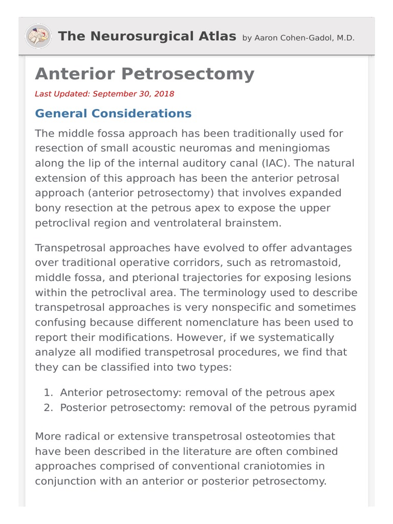 Anterior Petrosectomy: The Neurosurgical Atlas | PDF | Anatomical Terms ...