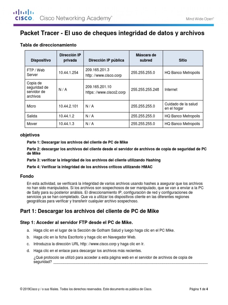 2.5.2.7 Packet Tracer - Using File and Data Integrity Checks - En.es | Descargar gratis PDF ...
