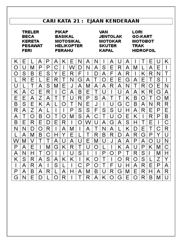 Cari Kata 21 - Ejaan Kenderaan | PDF