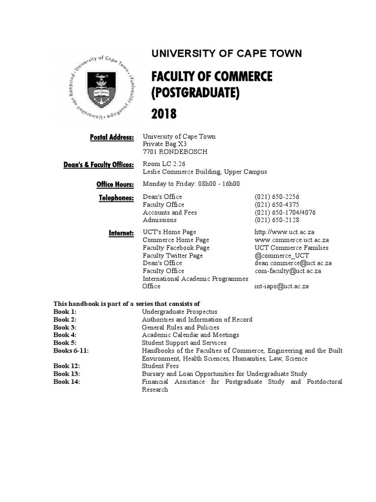UCT Postgraduate Commerce Handbook | PDF | Bachelor's Degree ...