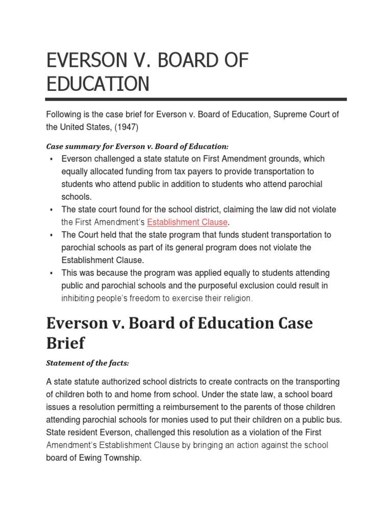 121. Everson vs. Board of Education | First Amendment To The United ...