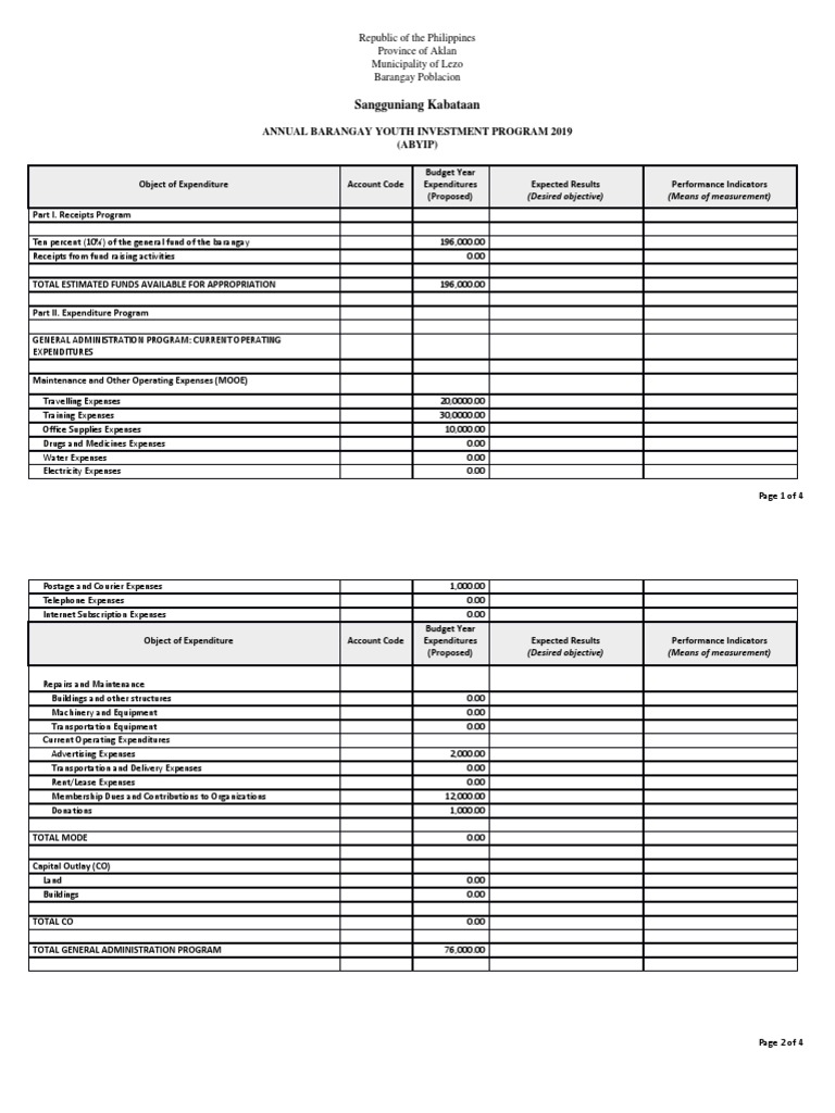 ABYIP Format | PDF | Expense | Budget