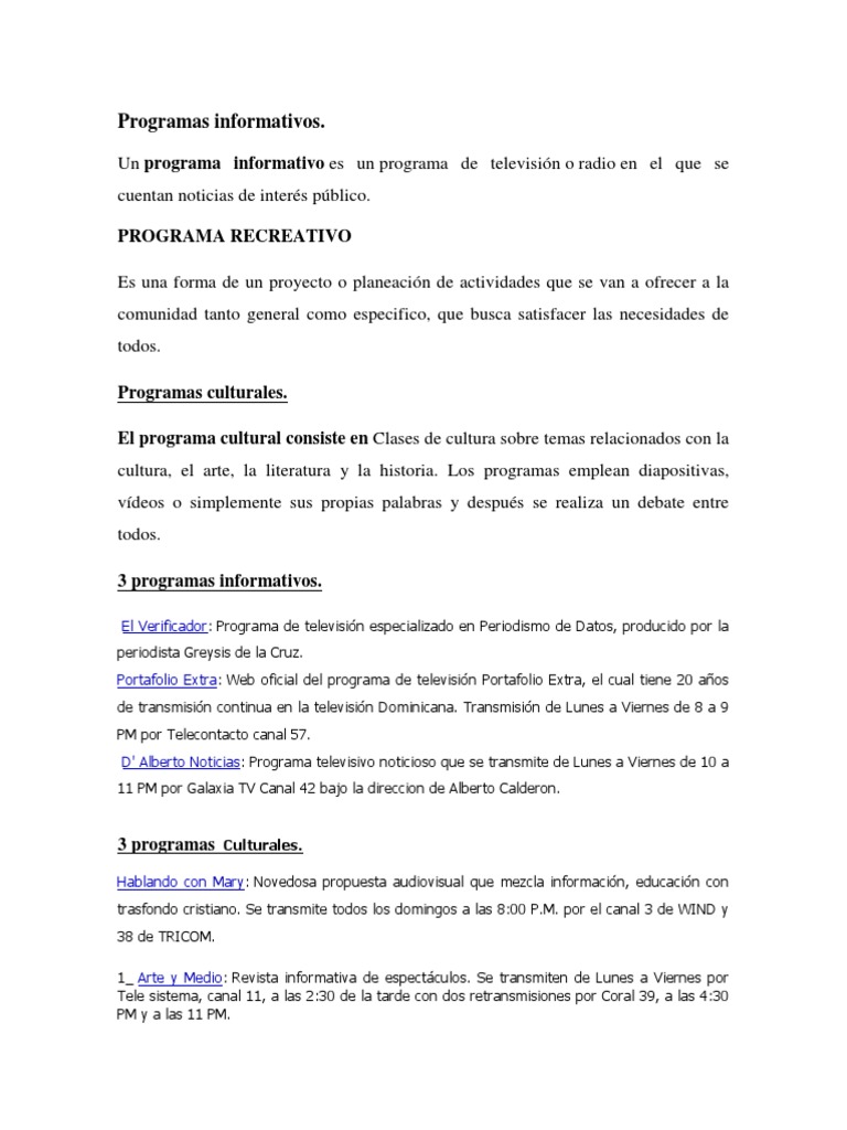 Programas Informativos | PDF | Televisión | República Dominicana
