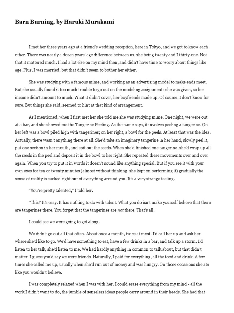 Haruki Murakami's "Barn Burning" Summary | PDF