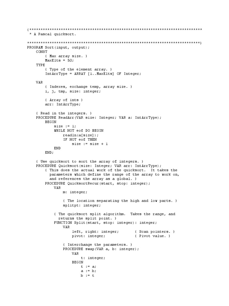 A Pascal Quicksort | PDF | Mathematical Logic | Queue (Abstract Data Type)