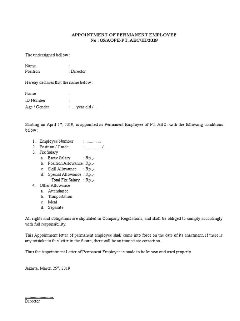 Permanent Employee Appointment Letter | PDF | Business | Finance ...