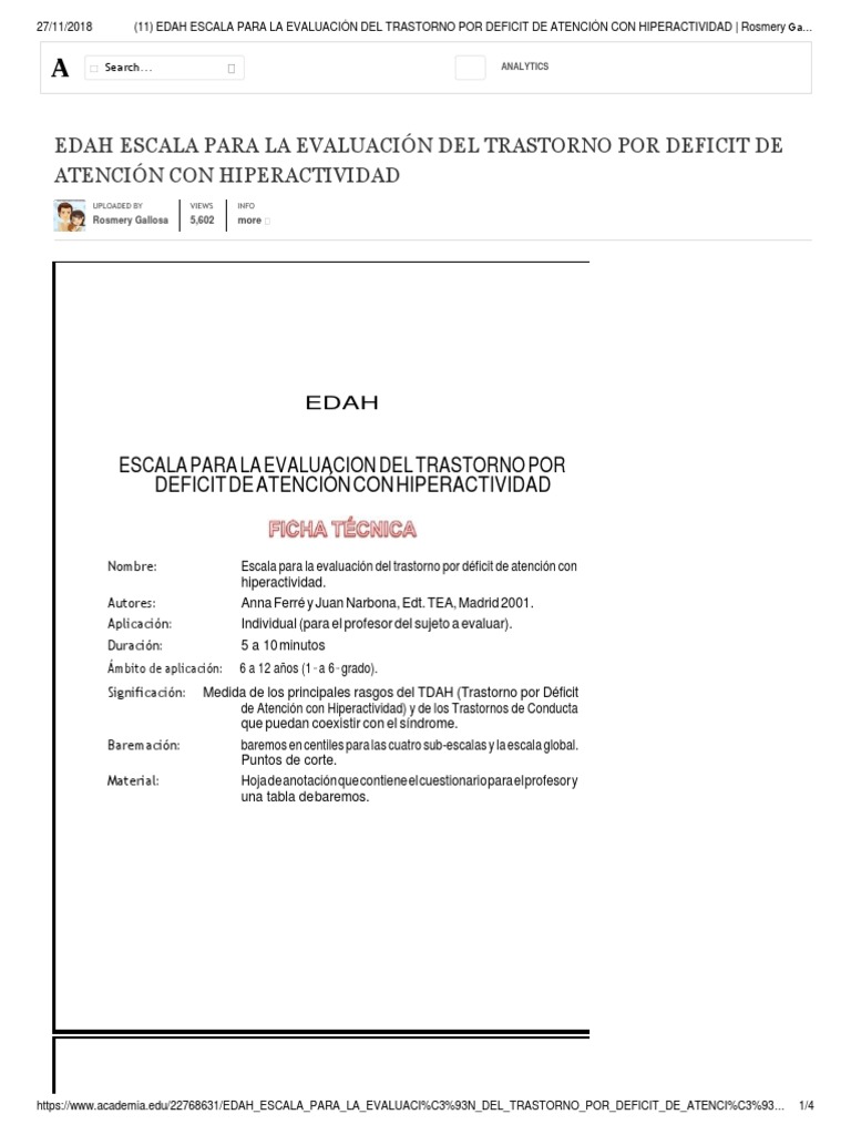 EDAH ESCALA PARA LA EVALUACIÓN DEL TRASTORNO POR DEFICIT DE ATENCIÓN ...