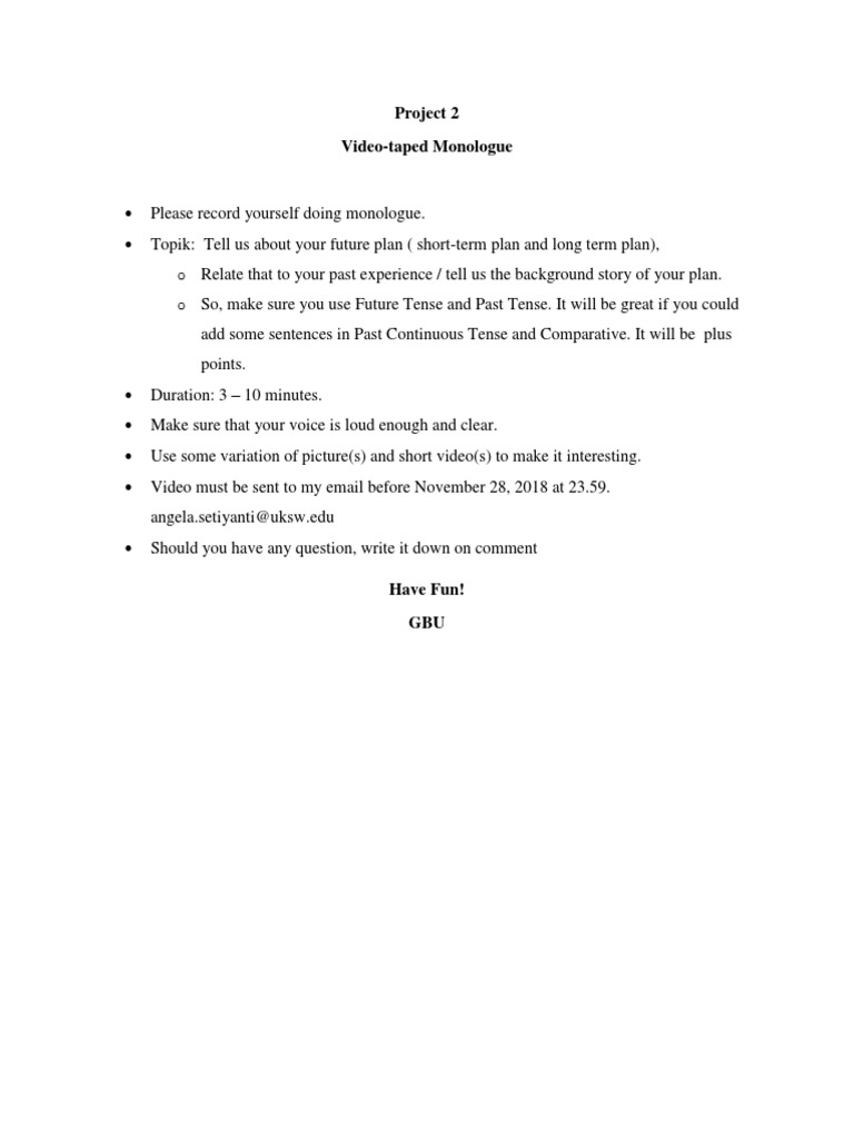 Future Plans Monologue Video Guide | PDF | Grammar | Language Mechanics