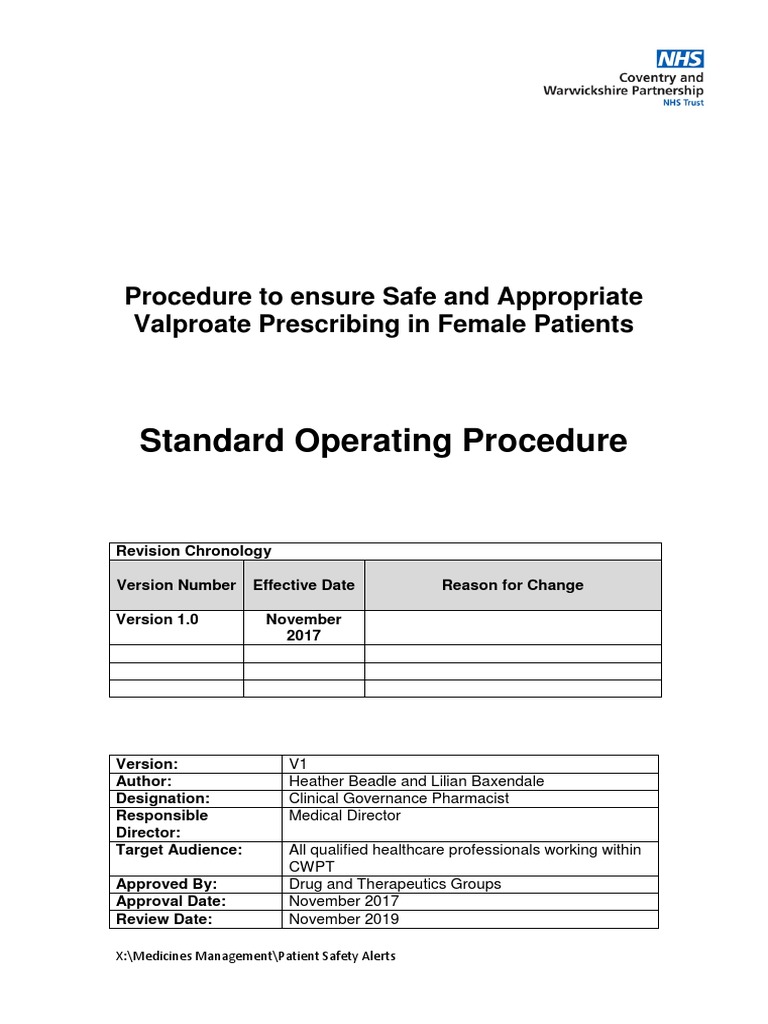 Valproate SOP | PDF | Patient Safety | Medical Specialties