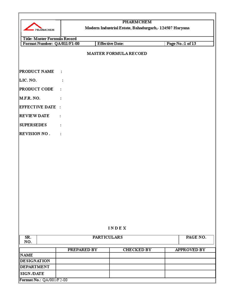 Format For MFR | PDF | Hydrolysis | Warehouse