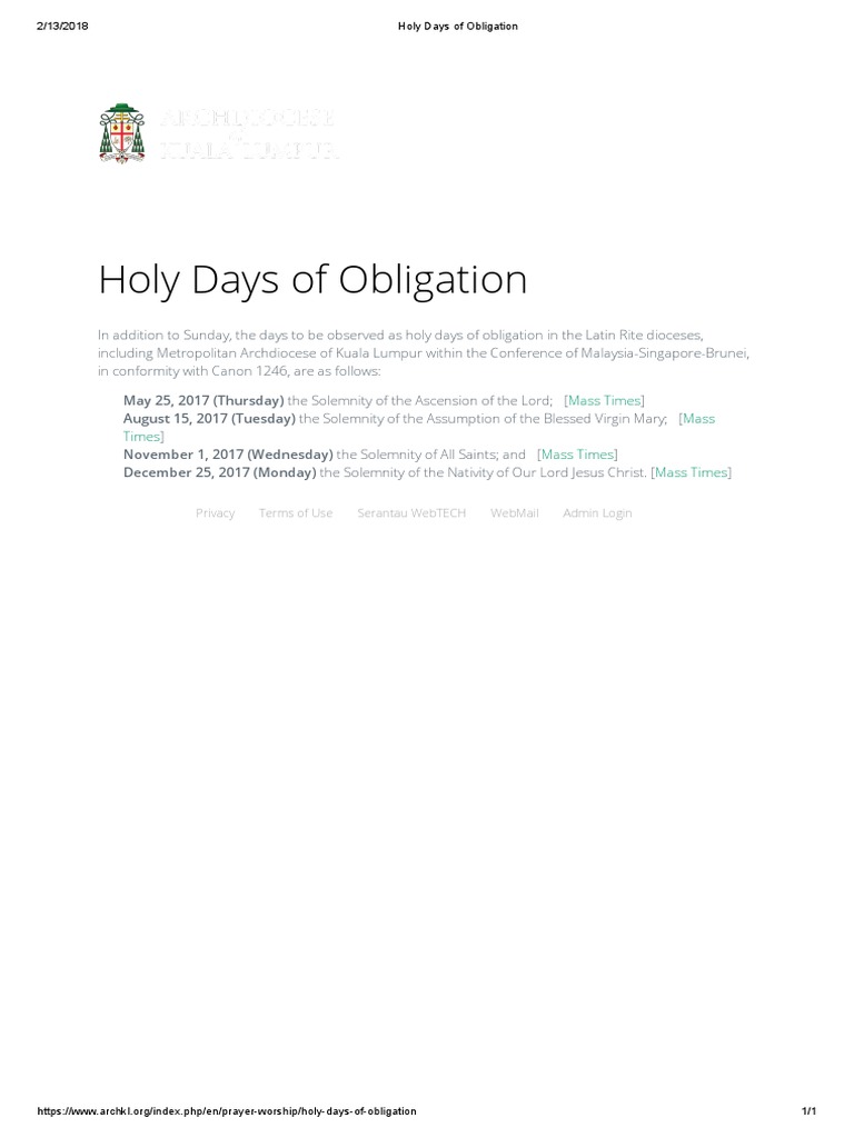 Holy Days of Obligation | PDF