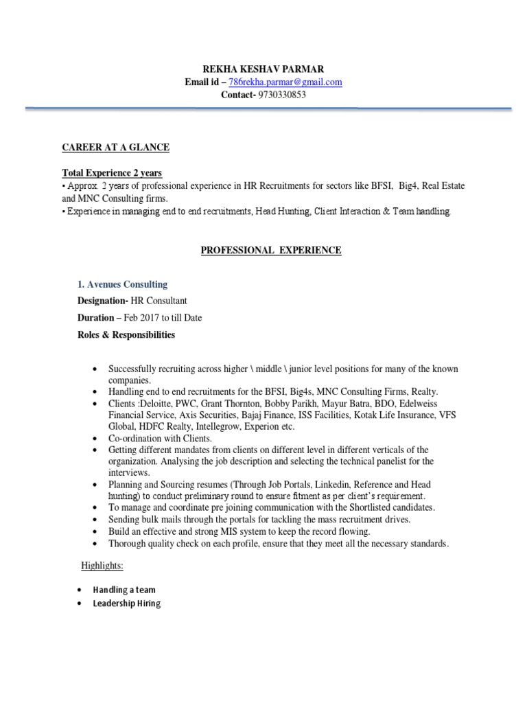 Rekha Parmar Mumbai 2.00 Yrs | PDF | Recruitment | Service Industries