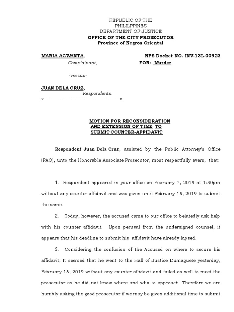 Motion to extend time to submit counter Affidavit.docx | Prosecutor ...
