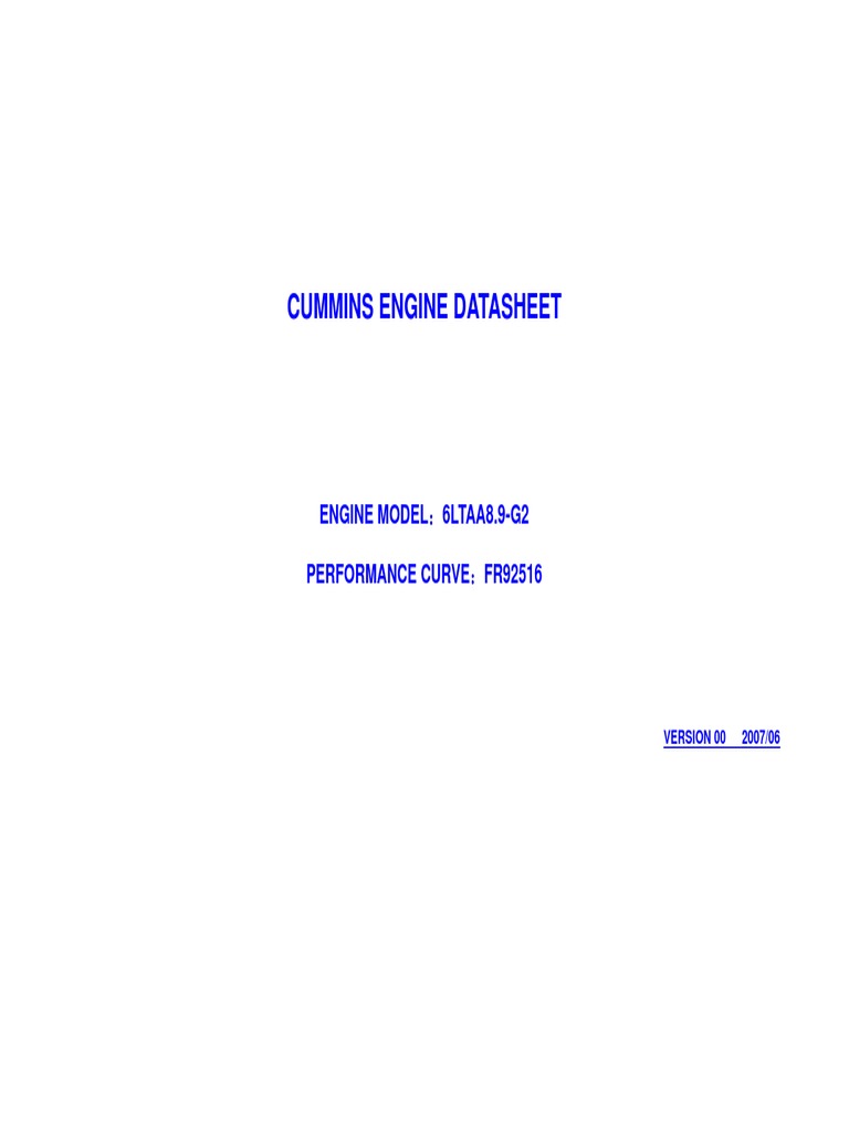 Cummins 6LTAA8.9-G2 Engine Datasheet | PDF | Engines | Fuel Injection
