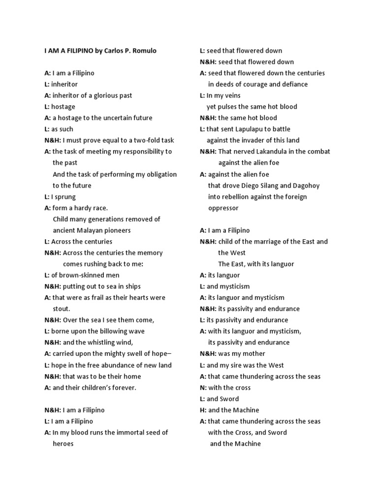 Speech Choir I Am A Filipino | PDF