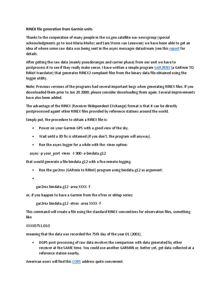 Garmin to RINEX File Conversion Guide | PDF | Information Technology ...