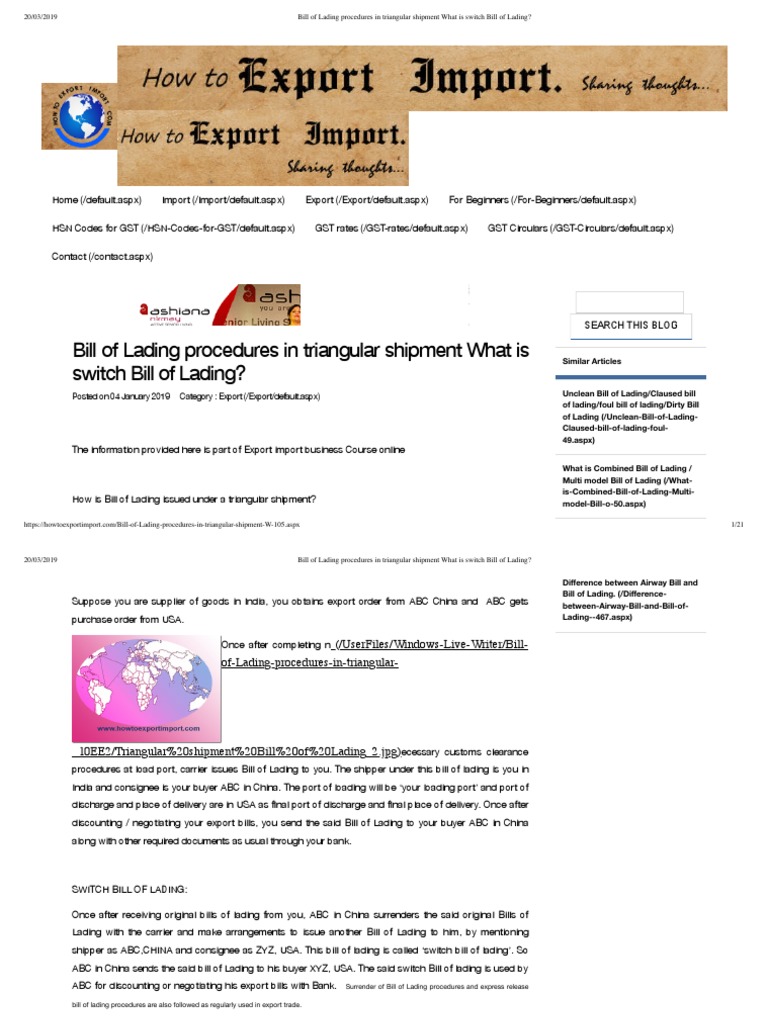 Bill of Lading Procedures in Triangular Shipment What Is Switch Bill of ...