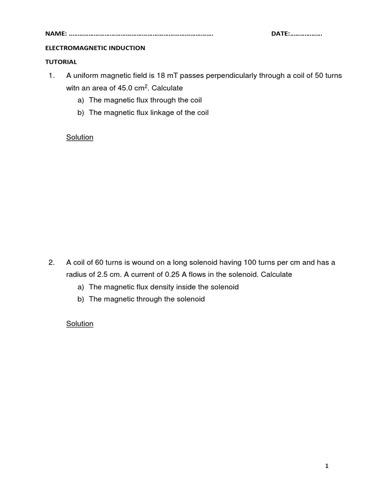 EM Tutorial 1 | PDF | Electromagnetic Induction | Magnetic Field