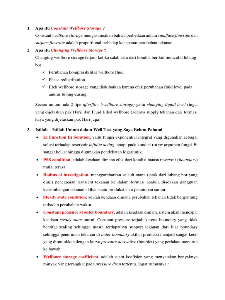 Pengertian Wellbore Storage dan Constant | PDF