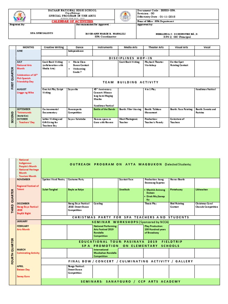 SPA Calendar of Activities 2018 PDF | PDF