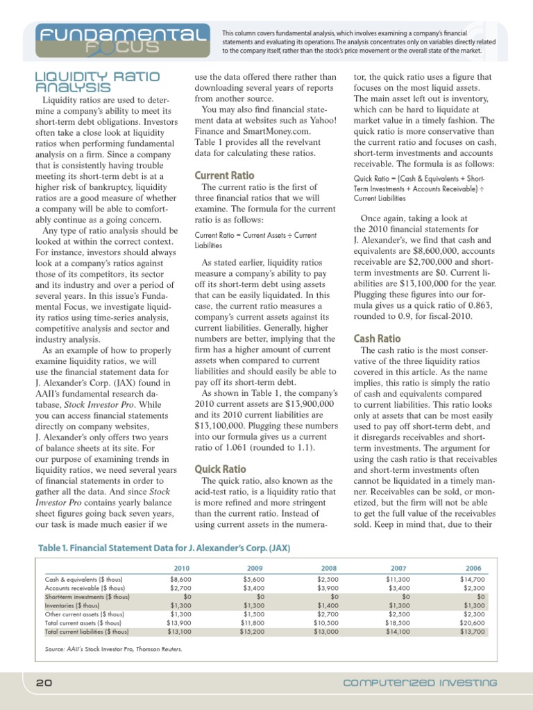 Liquidity Ratio Analysis PDF | PDF | Market Liquidity | Investing