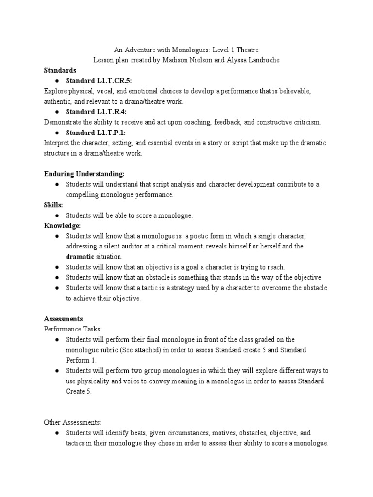 monologue unit design 2 | Monologue | Goal