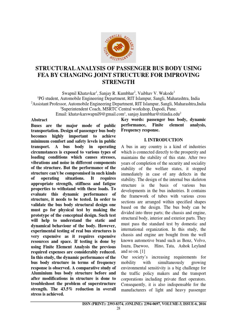 Structural Analysis of Passenger Bus Body Using Fea by Changing Joint ...