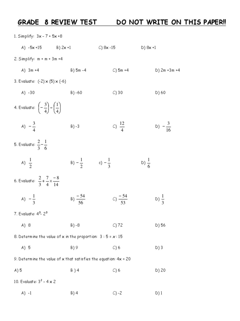 Grade 8 Review Diagnostic Test PDF | PDF | Area | Elementary Mathematics