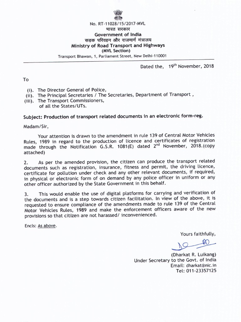 Advisory_Letter_Ministry_of_Road_Transport_and_Highway.pdf | Vehicles ...