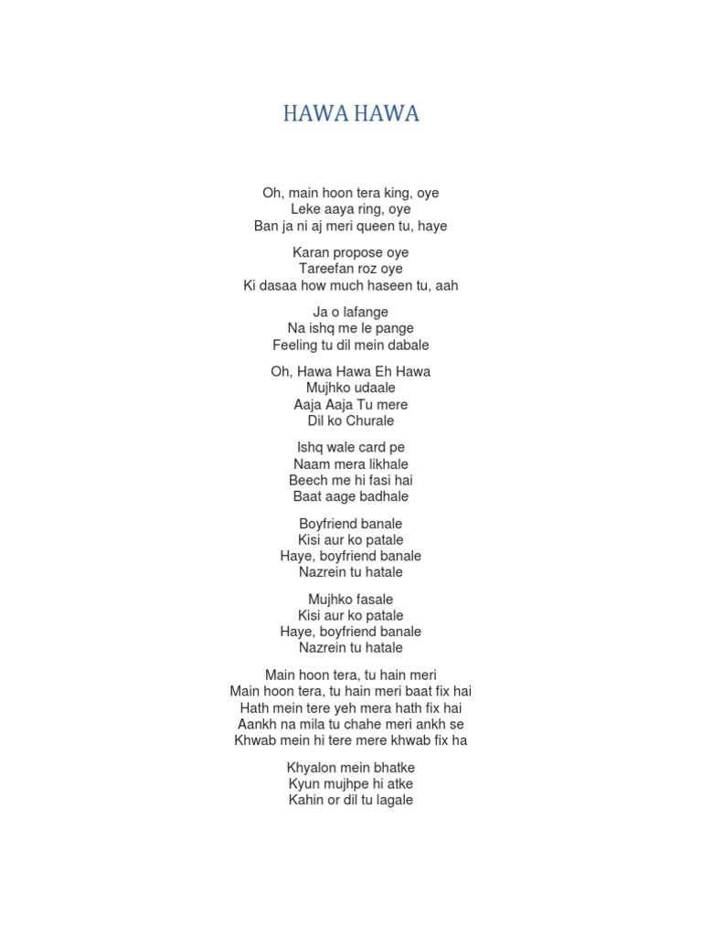 Hawa Hawa Mubarakan Lyrics | PDF