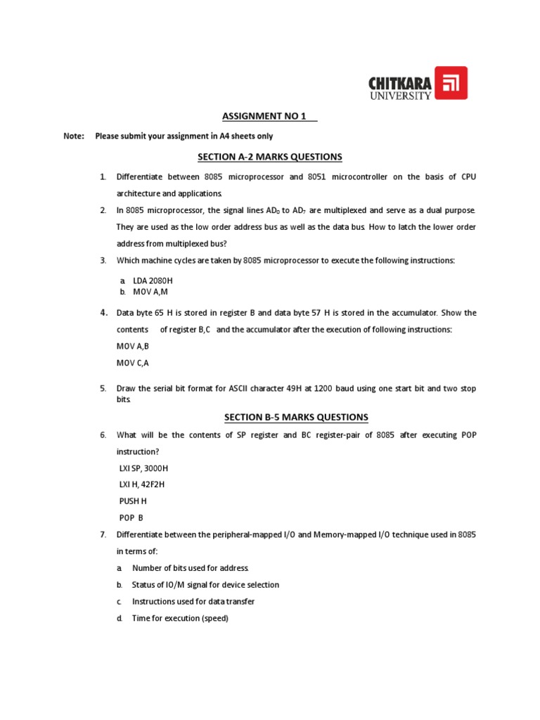 23985mpmc Assignment 1 Pdf Inputoutput Central Processing Unit 
