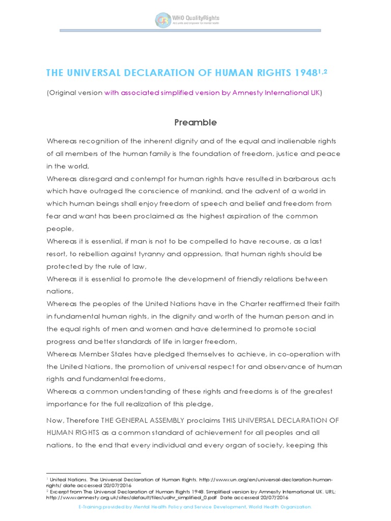 The Universal Declaration of Human Rights 1948: Preamble | PDF | Human ...