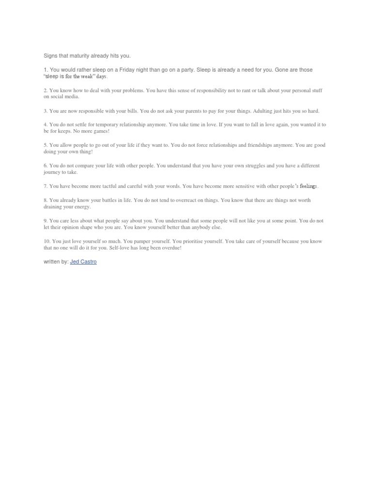 Signs That Maturity Already Hits You | PDF