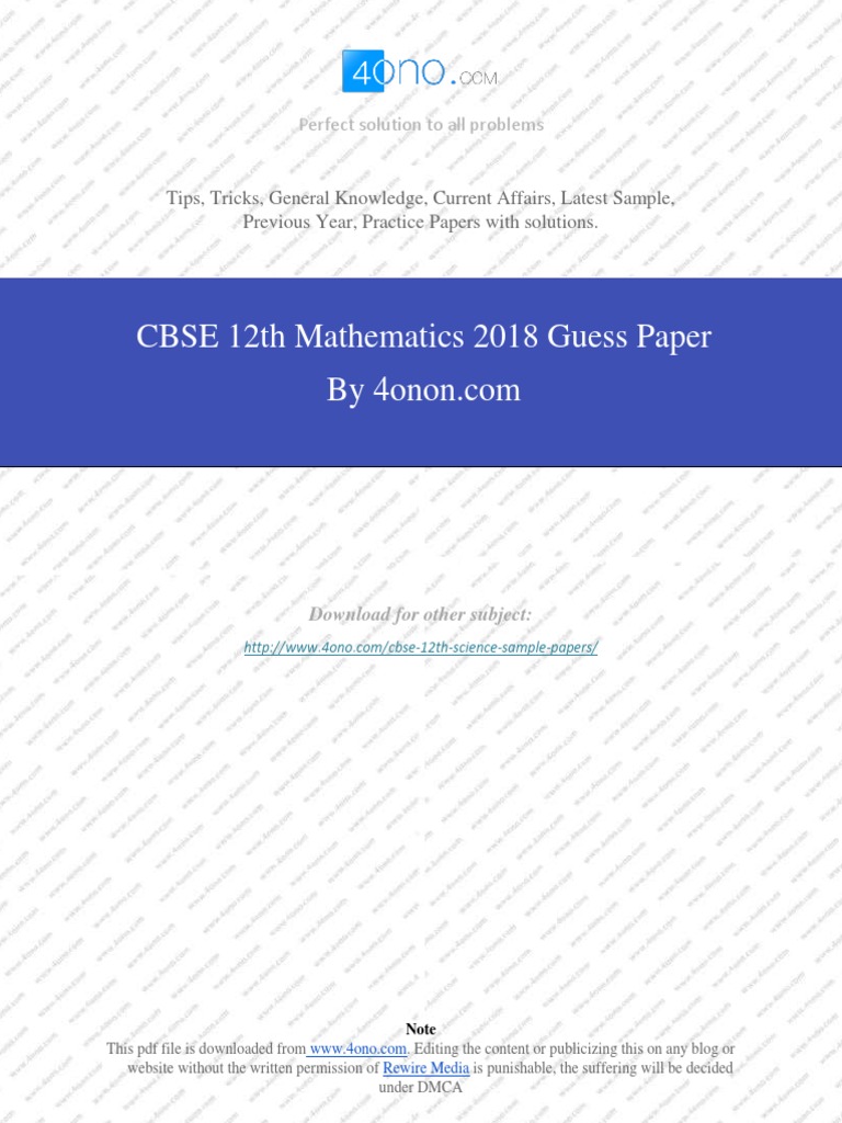Maths 2018 Guess Paper | PDF | Algebra | Mathematical Objects