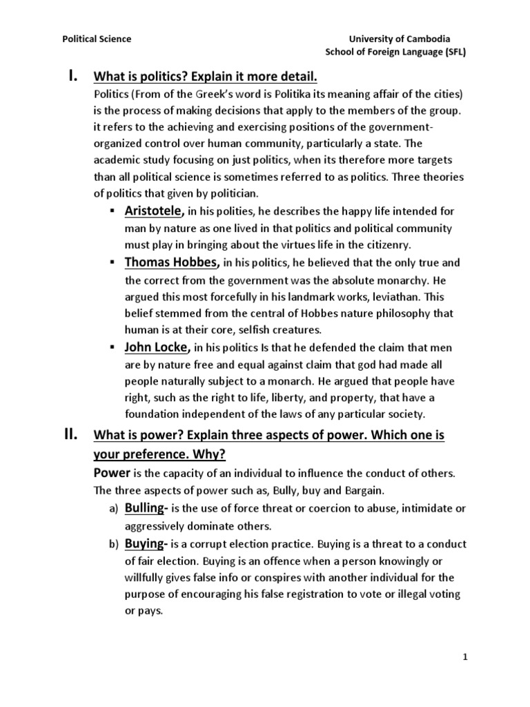 What Is Politics | PDF | Power (Social And Political) | Liberty