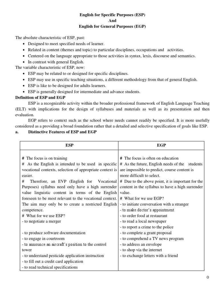ESP vs EGP Differences | PDF | Teachers | Learning