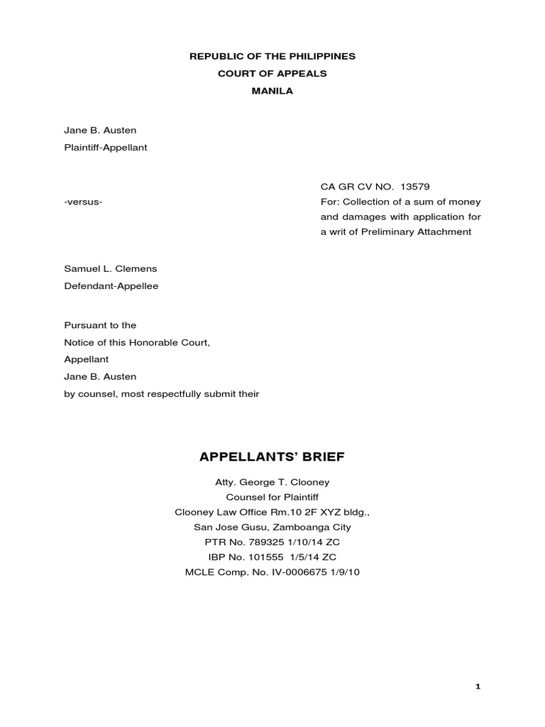 Appellants Brief Sample | PDF | Complaint | Writ