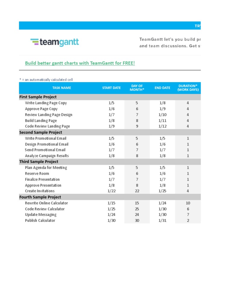Free Gantt Chart Templates by TeamGantt | PDF | Cyberspace | World Wide Web