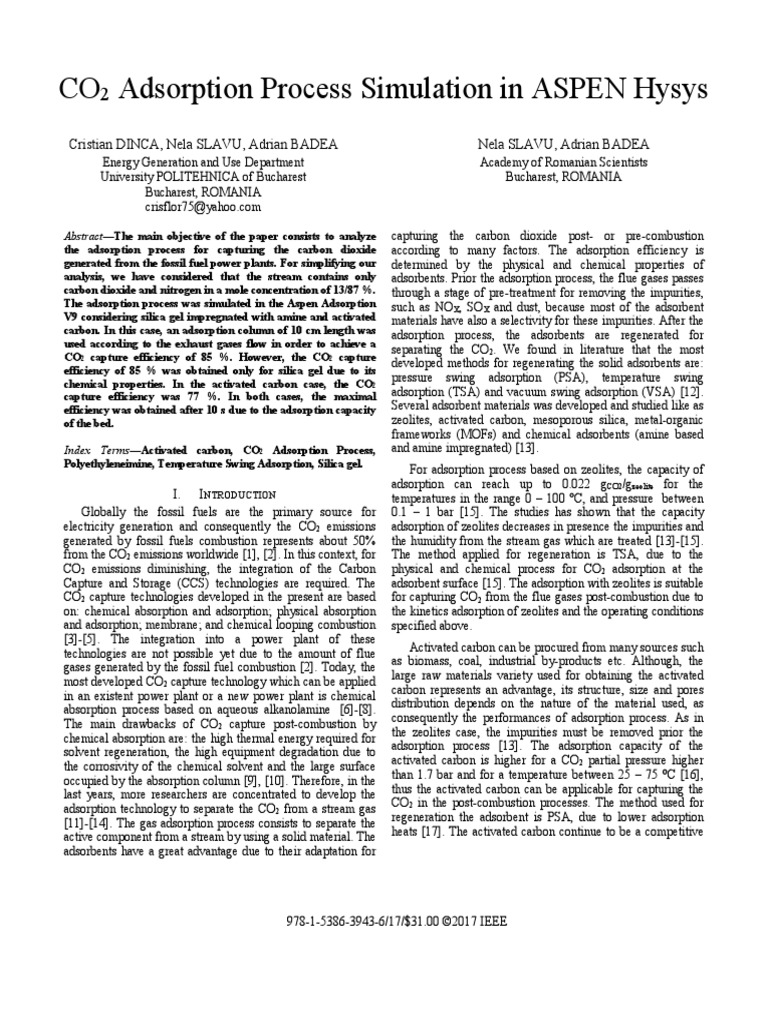 CO2 Adsorption Process Simulation in ASPEN Hysys | PDF | Adsorption ...