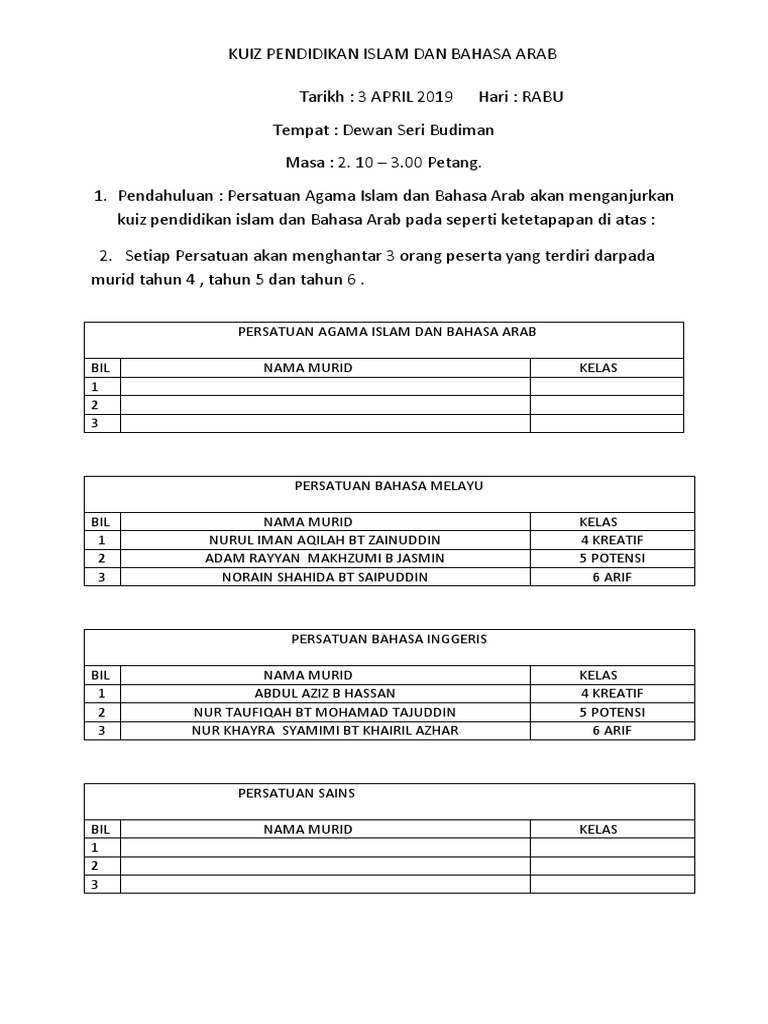 Kuiz Pendidikan Islam Dan Bahasa Arab | PDF | Agama & Spiritualitas