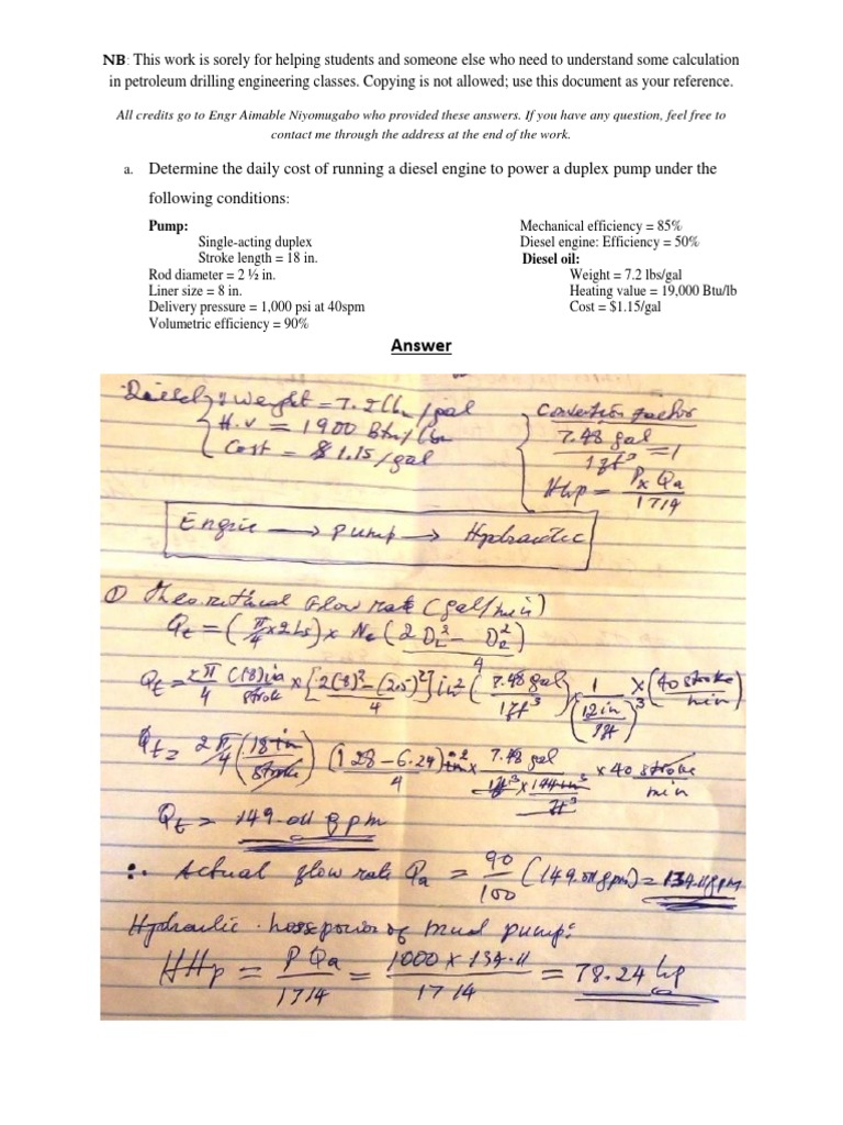 Petroleum Drilling Engineering Exercises Pdf Pdf Science