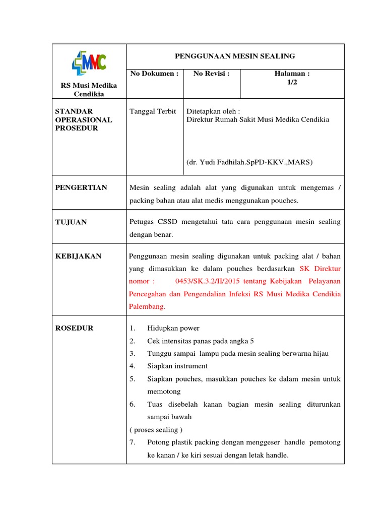 Sop Penggunaan Mesin Sealing | PDF